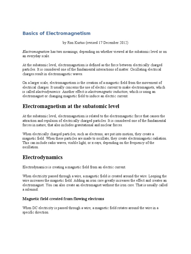 Basics of Electromagnetism | PDF | Magnetic Field | Electricity