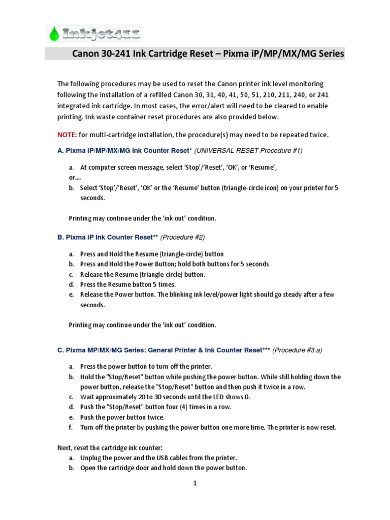 Canon Pixma Ink Reset Guide | PDF | Printer (Computing) | Equipment