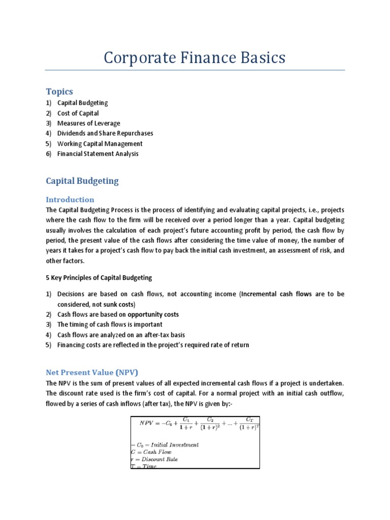 Corporate Finance Basics Explained | PDF | Cost Of Capital | Net ...