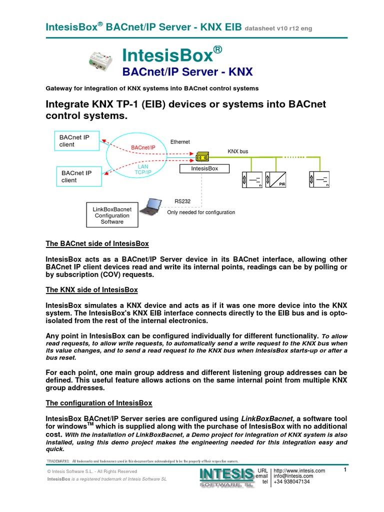 IntesisBox BACnet IP Server KNX Datasheet Eng | PDF | Ip Address | Scada