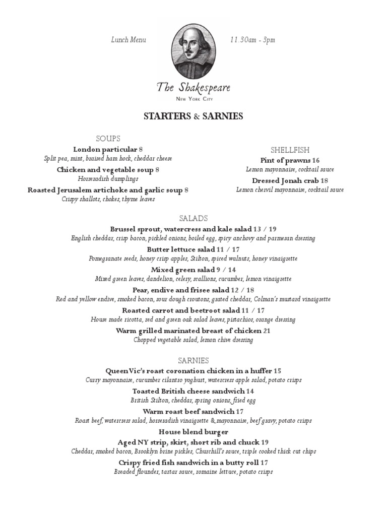 Shakespeare Lunch Menu | PDF | French Fries | Salad