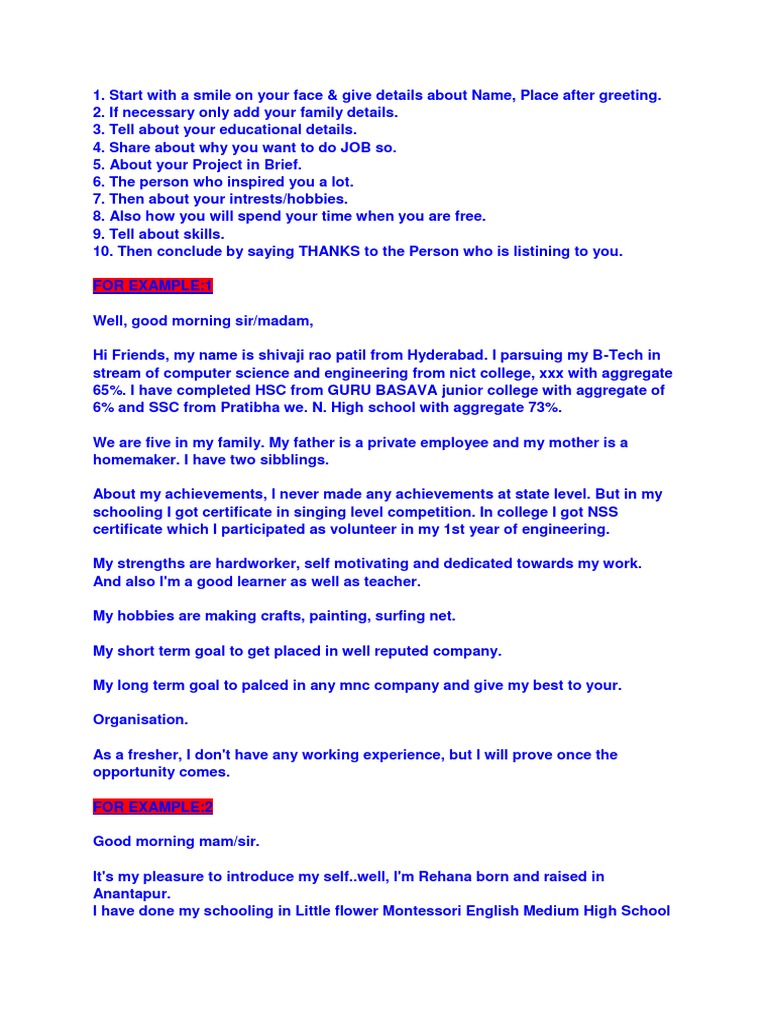 Self Introduction | PDF | Cognition | Further Education