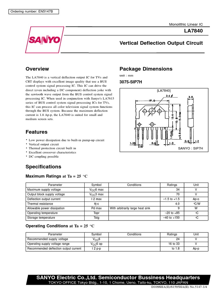 LA7840 Vertical Deflection IC Datasheet | PDF | Technology & Engineering