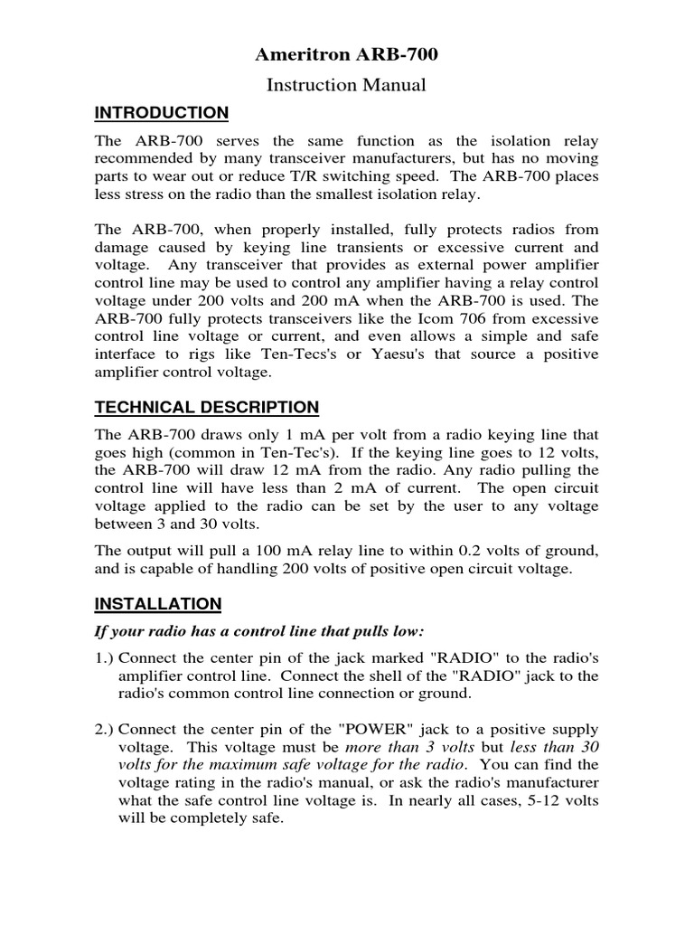 Arb 700 | PDF | Relay | Amplifier