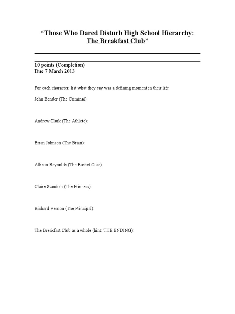 High School Rebels: The Breakfast Club | PDF | Sports & Recreation | Art
