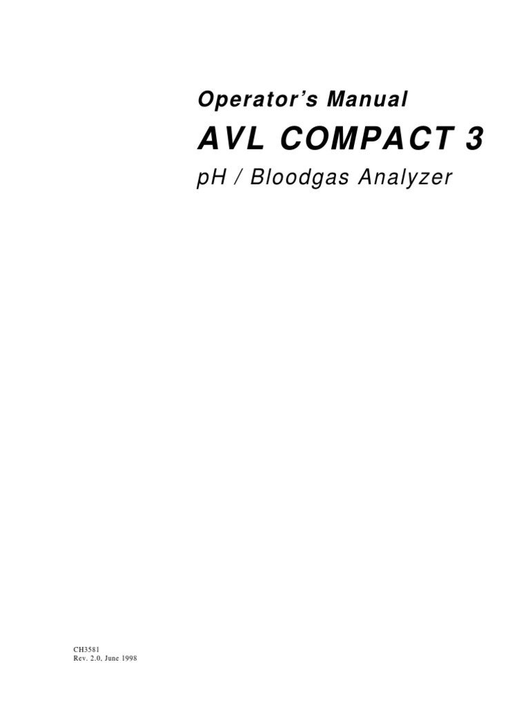 Roche AVL Compact 3 Bloodgas Analyzer - User Manual | PDF | Ph ...
