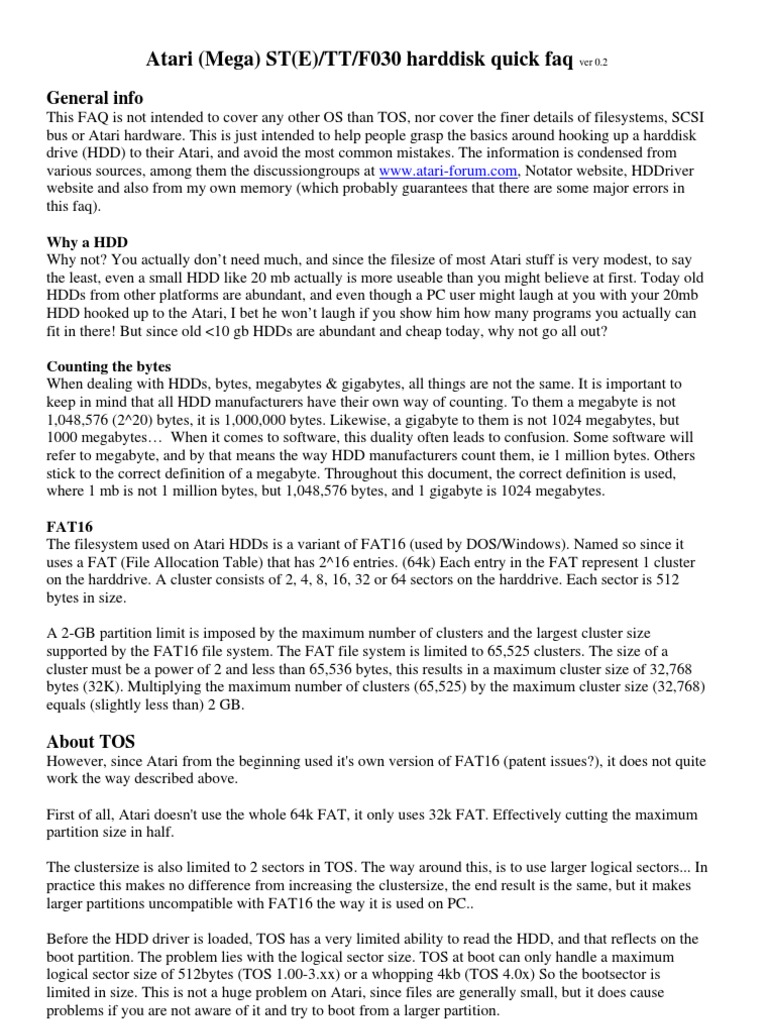 Atari Harddisk Quick Faq | PDF | Hard Disk Drive | Booting