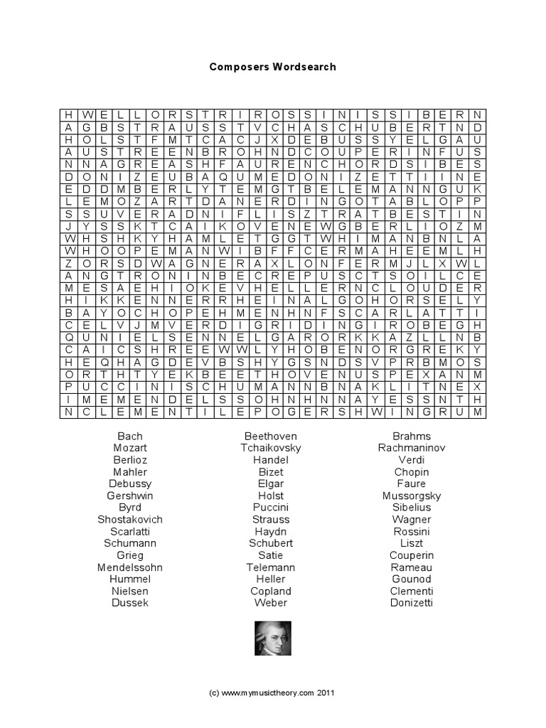 Wordsearch Composers | PDF | Johannes Brahms | Claude Debussy