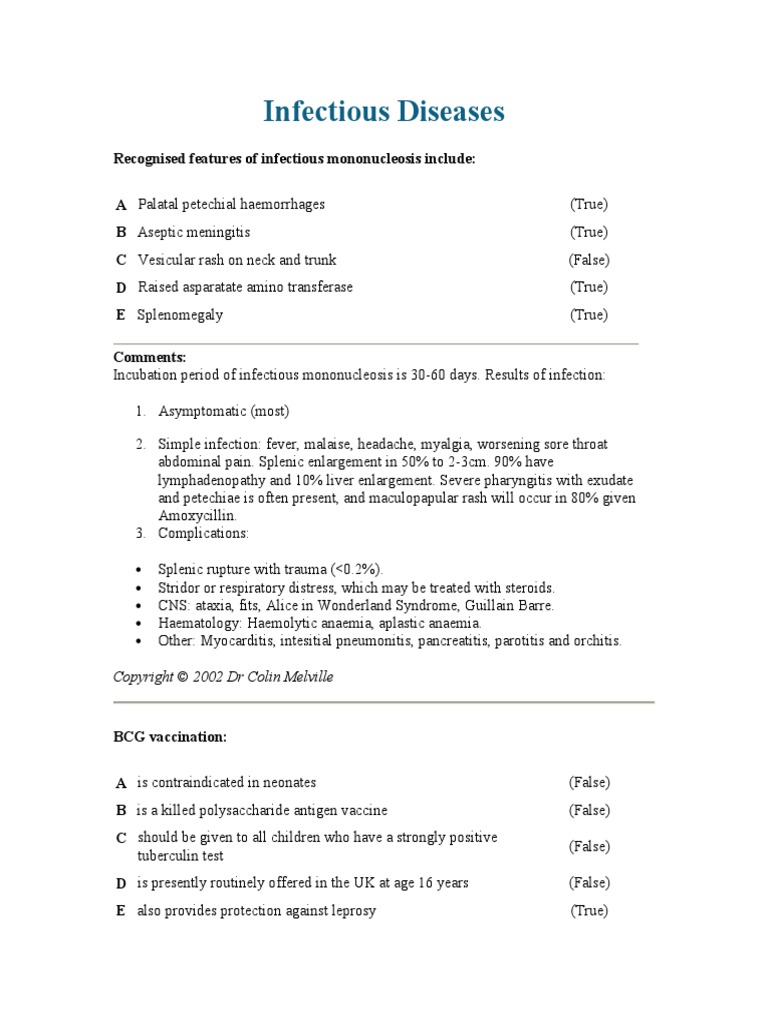 Infectious Diseases MCQ | PDF | Meningitis | Malaria