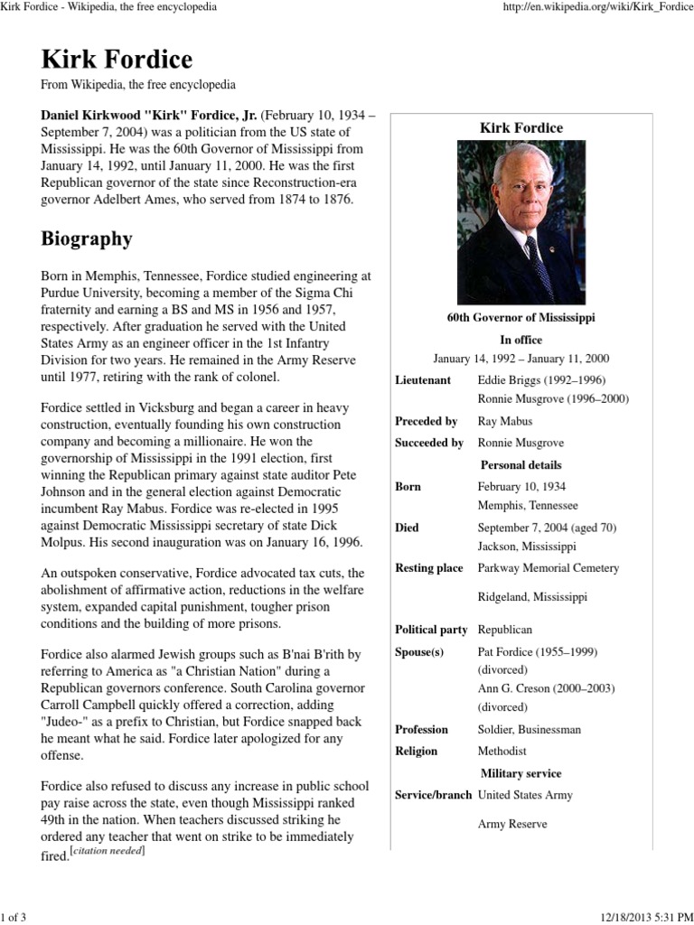 Kirk Fordice - Wikipedia, The Free Encyclopedia | PDF | Government