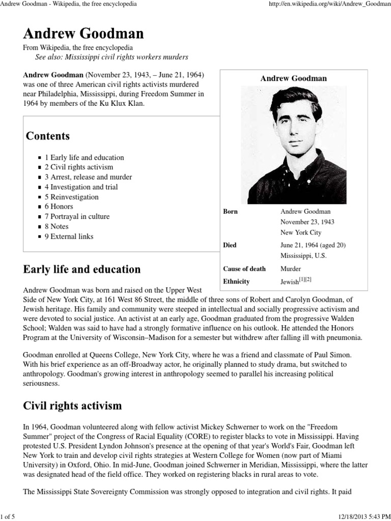 Andrew Goodman - Wikipedia, The Free Encyclopedia | PDF | Civil Rights ...