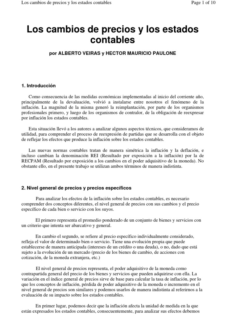 Los Cambios de Precios y Los Estados Contables | PDF | Inflación ...
