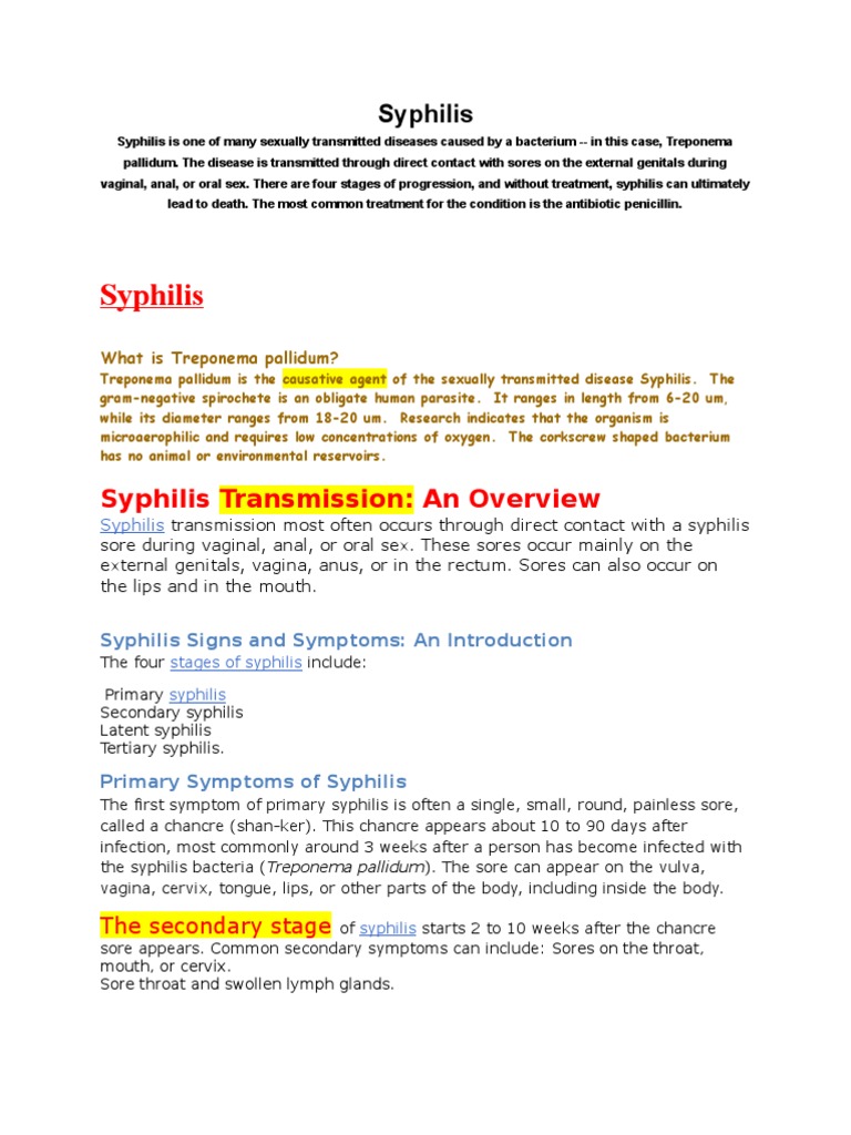 Syphilis | PDF | Sexually Transmitted Infection | Infection