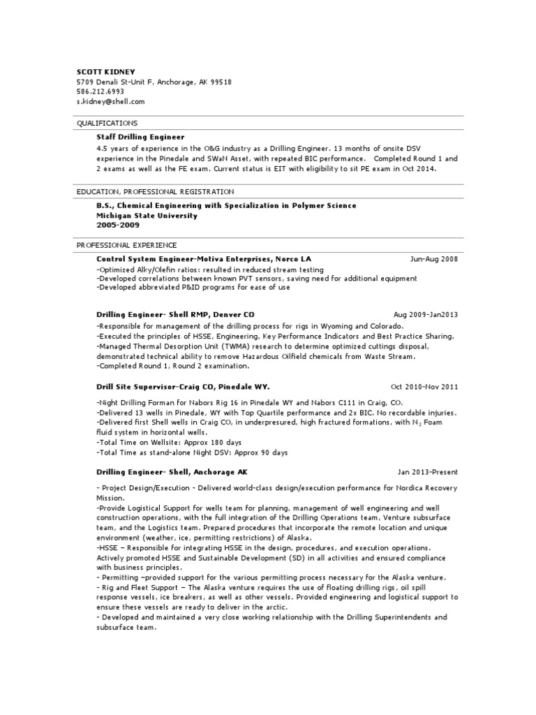 Scott Kidney-Resume-Drilling Engineer | PDF | Drilling Rig | Royal ...