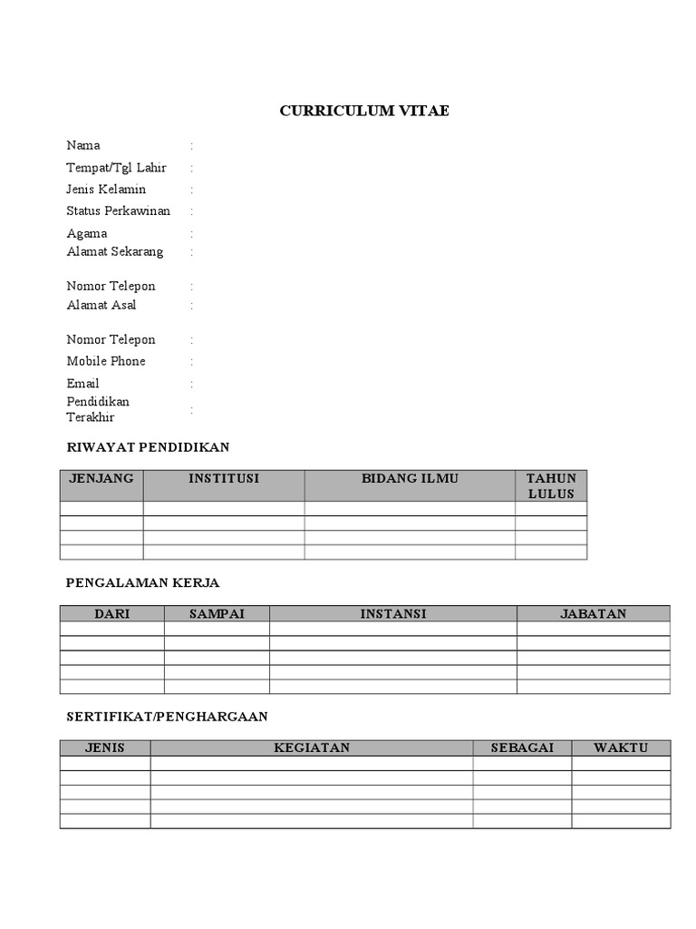 Template CV Kosong untuk Pelaut | PDF