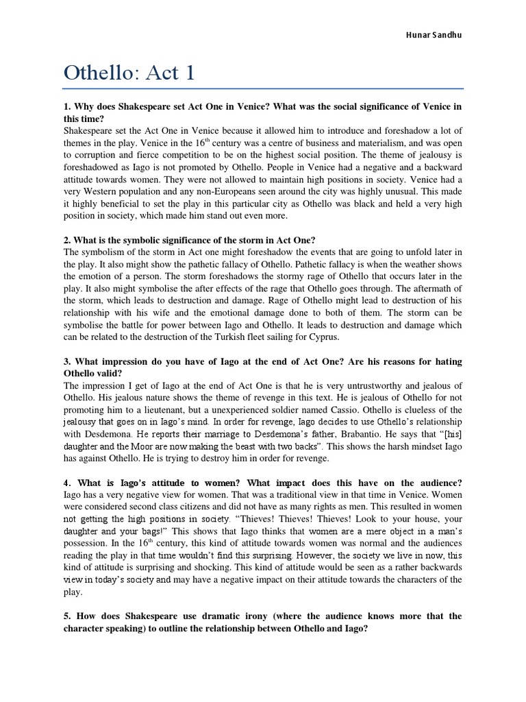 !othello Questions | PDF | Iago | Othello