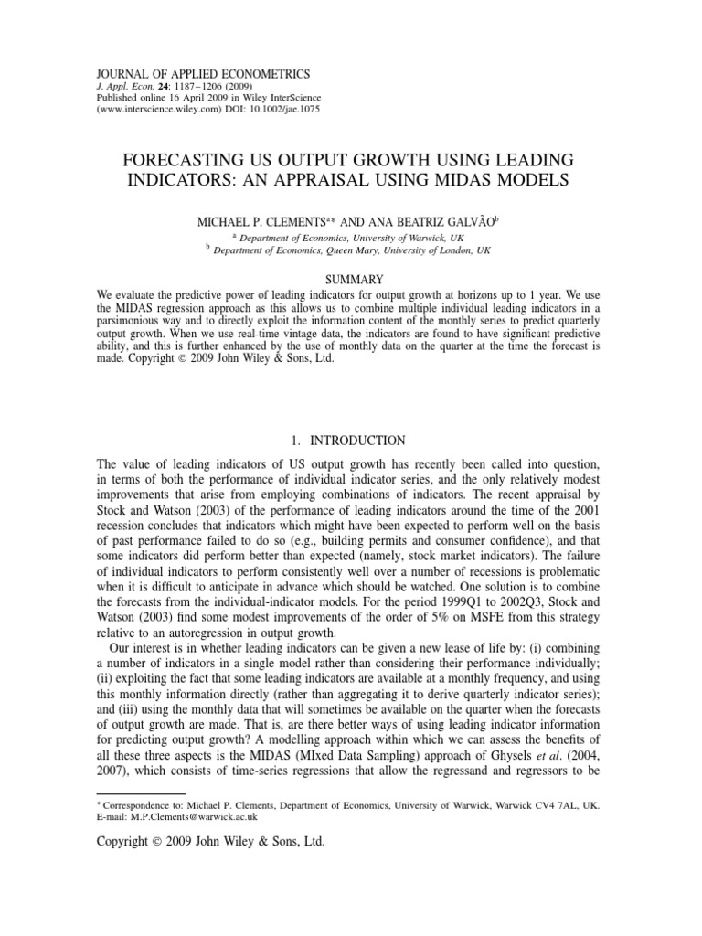 FORECASTING US OUTPUT GROWTH USING LEADING Indicaotr PDF | Download Free PDF | Forecasting ...