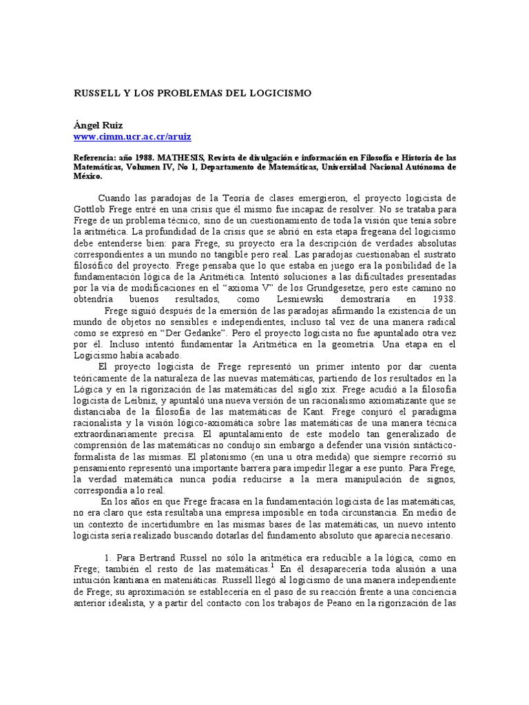 Russell y el Logicismo Matemático | PDF | Gottlob Frege | Bertrand Russell