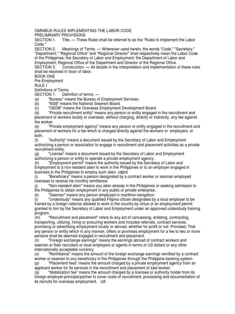 Omnibus Rules Implementing The Labor Code | PDF | Surety Bond ...