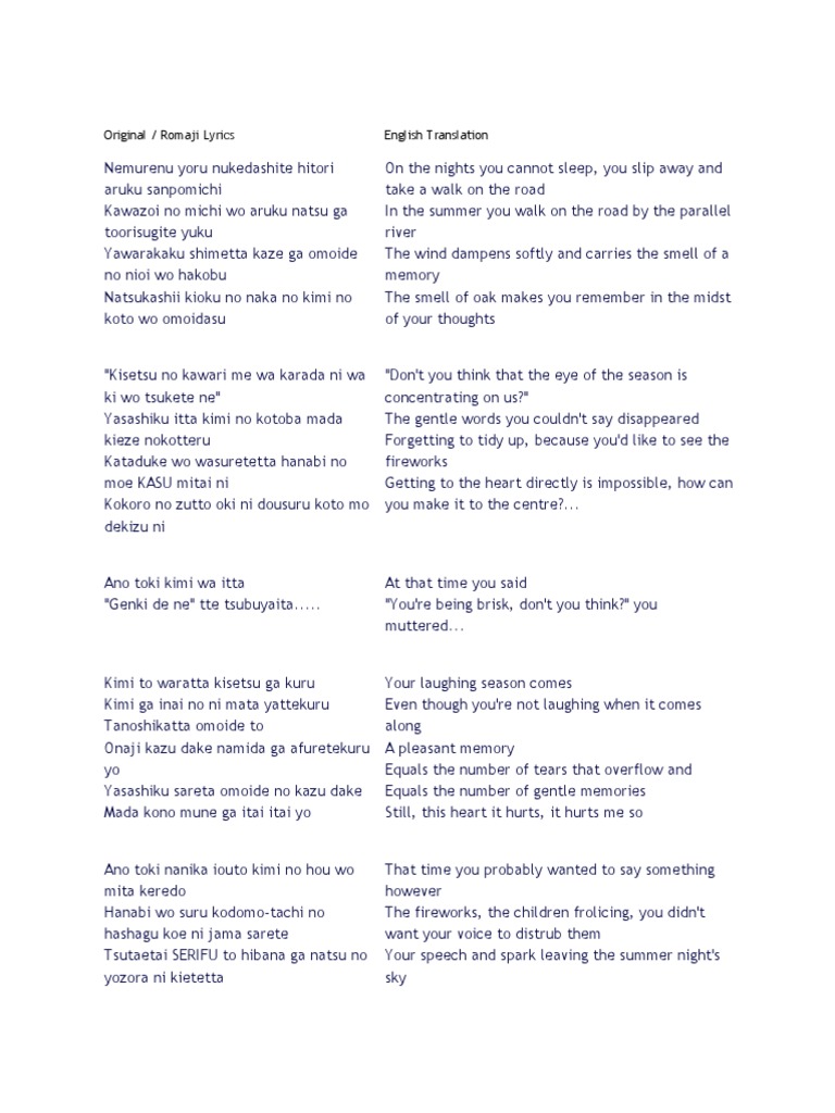 Original / Romaji Lyrics English Translation | PDF | Leisure