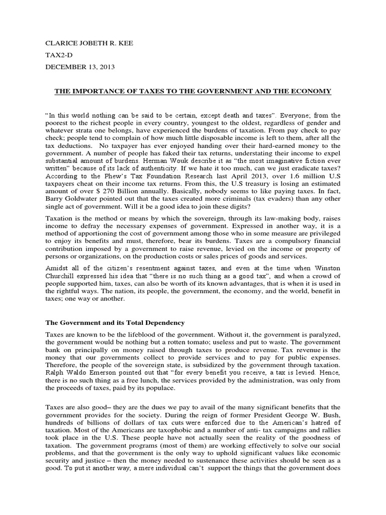 Importance of Taxes for Government and Economy | PDF | Recession ...