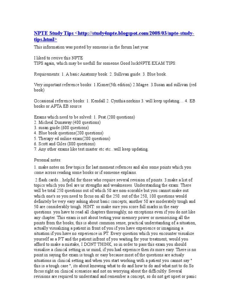 NPTE Study Tips | PDF | Spinal Cord | Nervous System