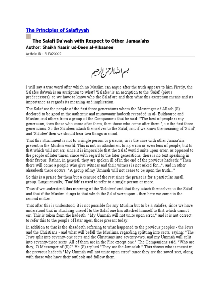 Understanding Salafiyyah Principles | PDF | Salafi Movement | Religious ...
