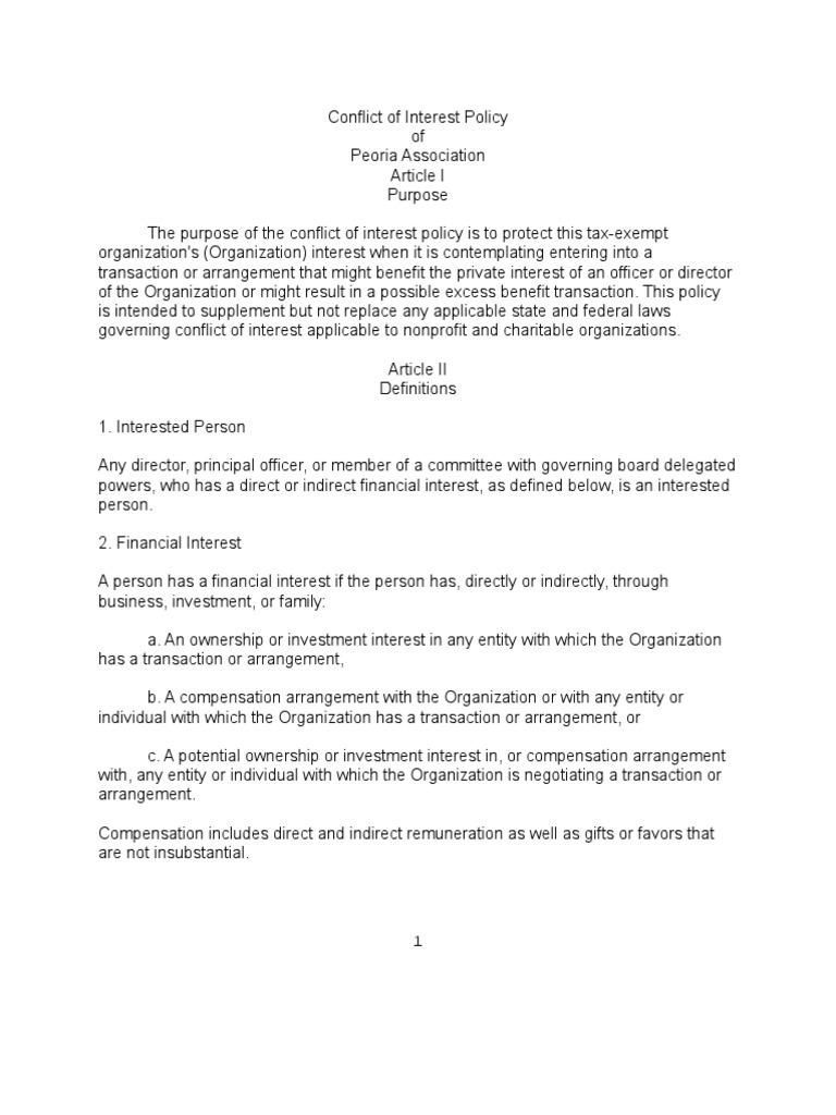 Conflict of Interest Agreement | PDF | Nonprofit Organization | Economies