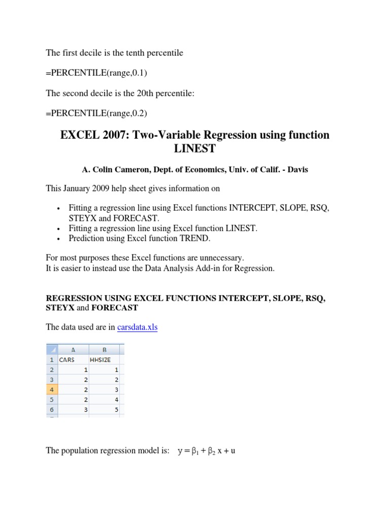 Excel Decile and Regression Functions | PDF | Coefficient Of ...