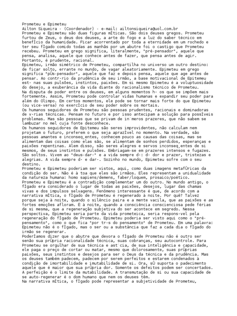 Prometeu e Epimeteu Duas Imagens Metafóricas Da Condição Do Ser | PDF ...