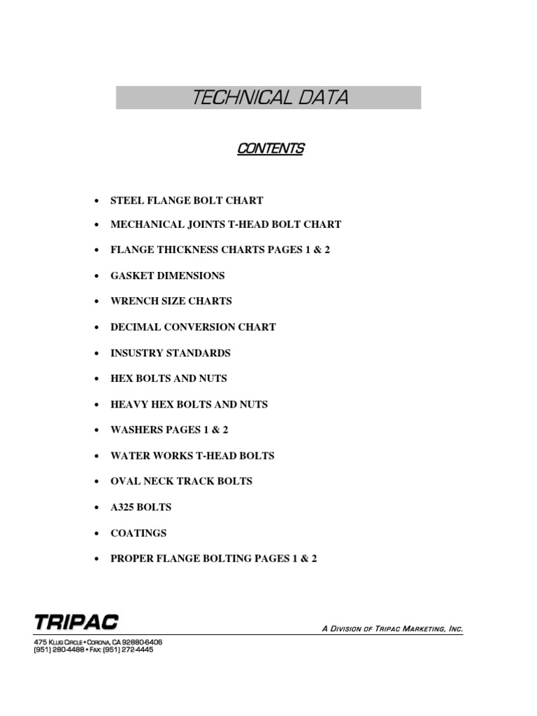 Tripac Technical Data - Bolt - Wrench Sizes Chart | PDF | Annealing ...