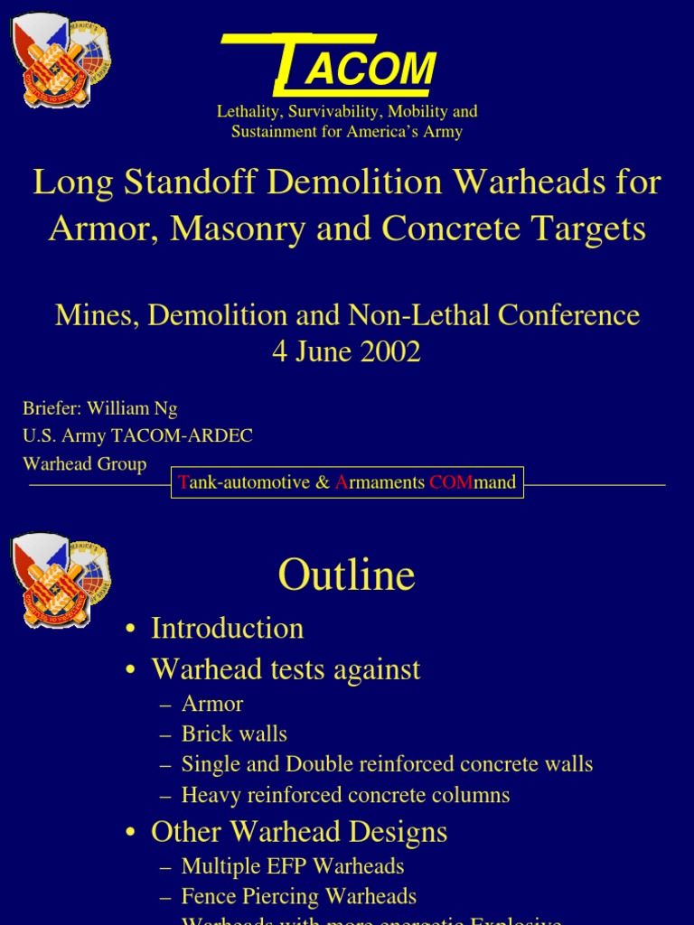 Long Standoff Demolition Warheads For Armor, Masonry and Concrete ...