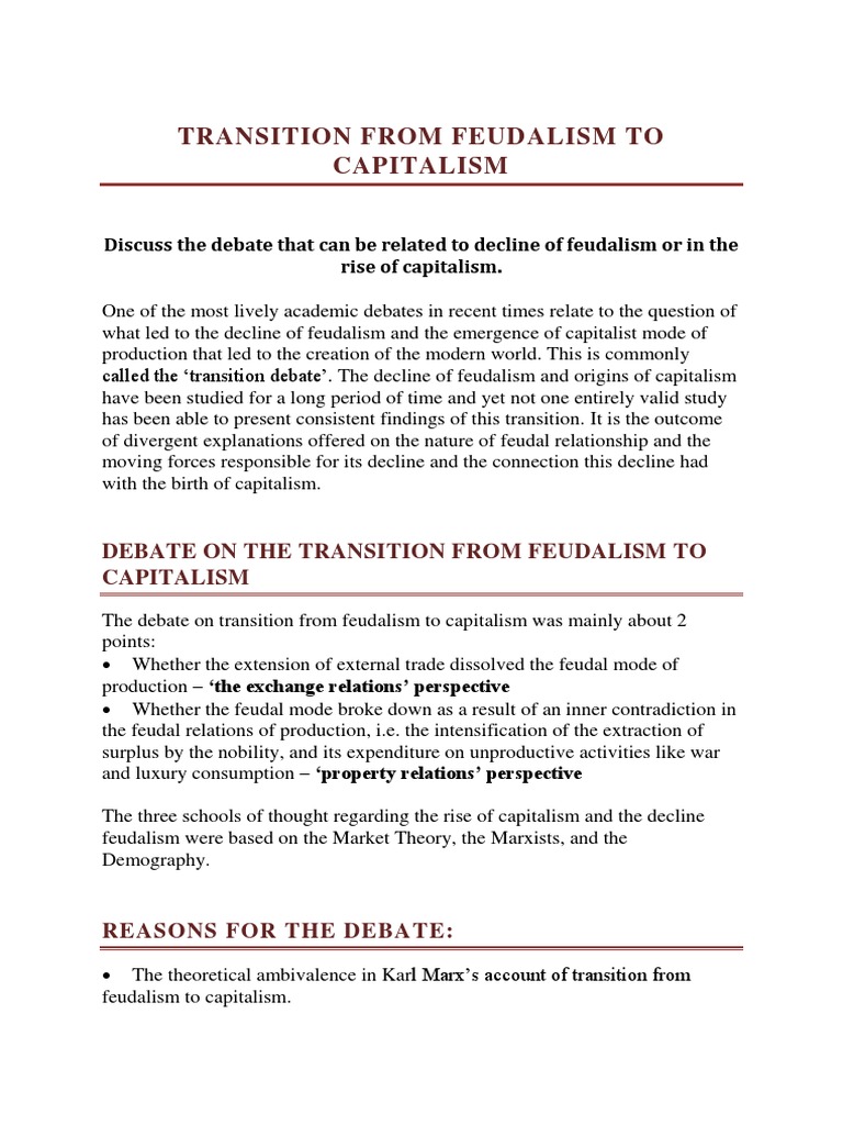 Transition From Feudalism To Capitalism | PDF | Capitalism | Serfdom