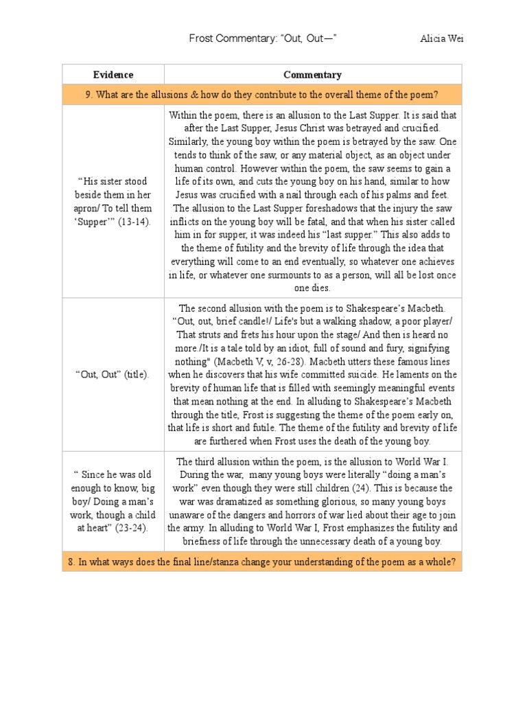 Frost - "Out, Out" | PDF | Macbeth | Last Supper