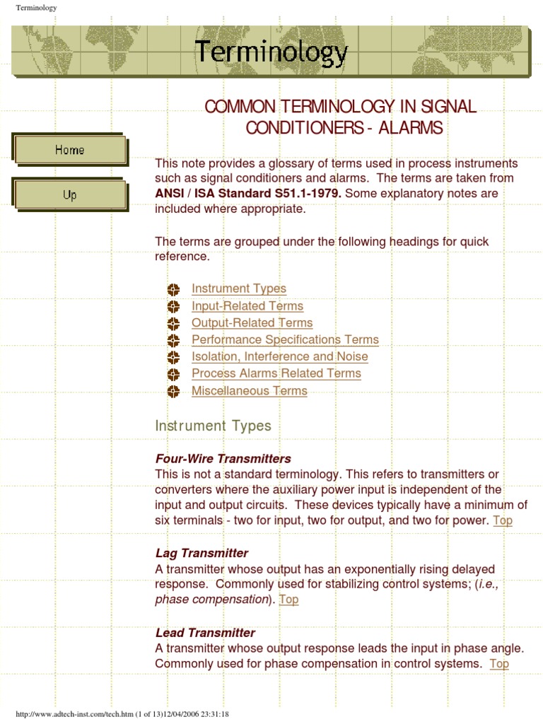 Common Terminology in Signal Conditioners - Alarms: ANSI / ISA Standard ...