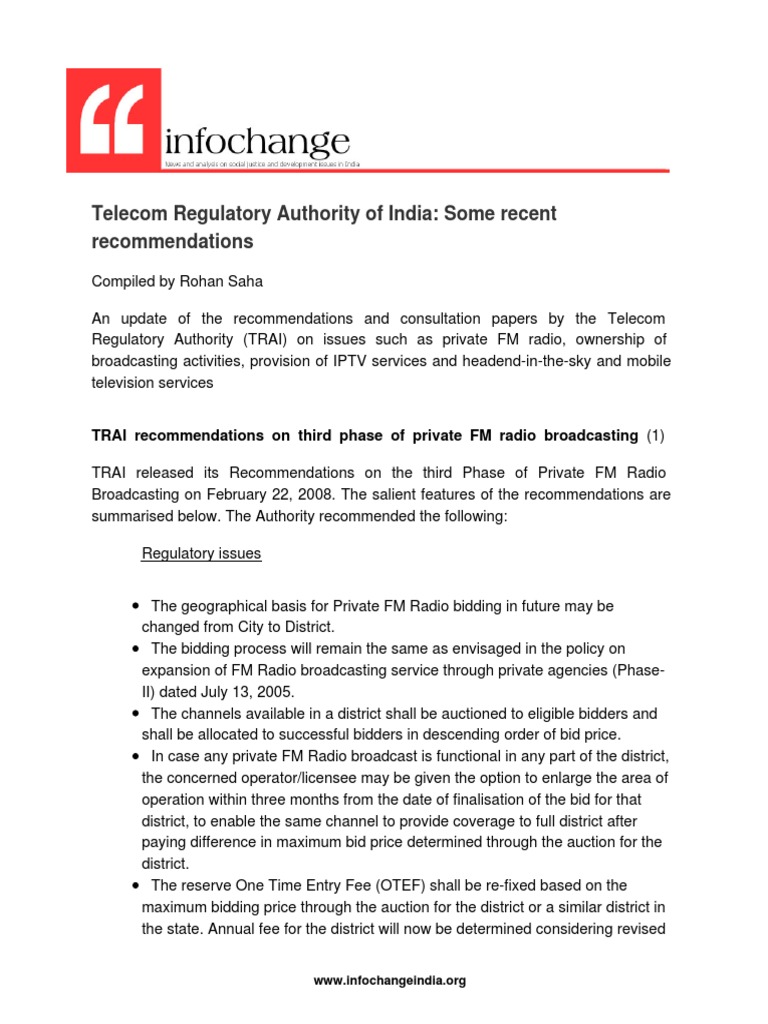 TRAI: Some Recent Guidelines Related To Media Law | PDF | Iptv | License