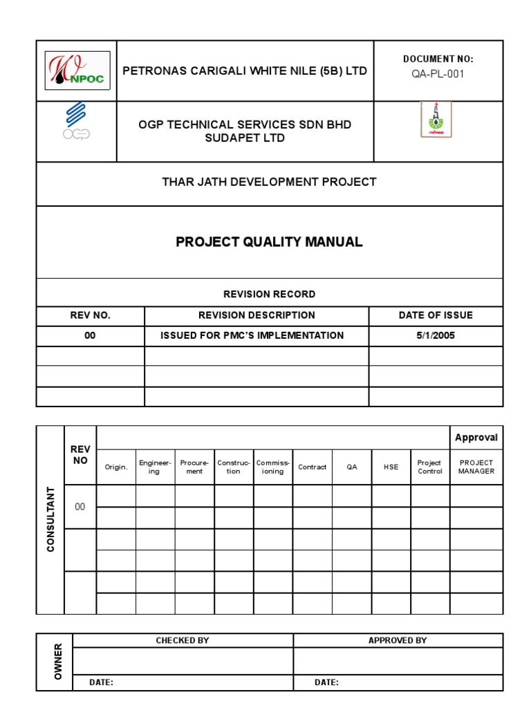 5A QA PL 01rev00 Project Quality Manual | PDF | Quality Assurance ...