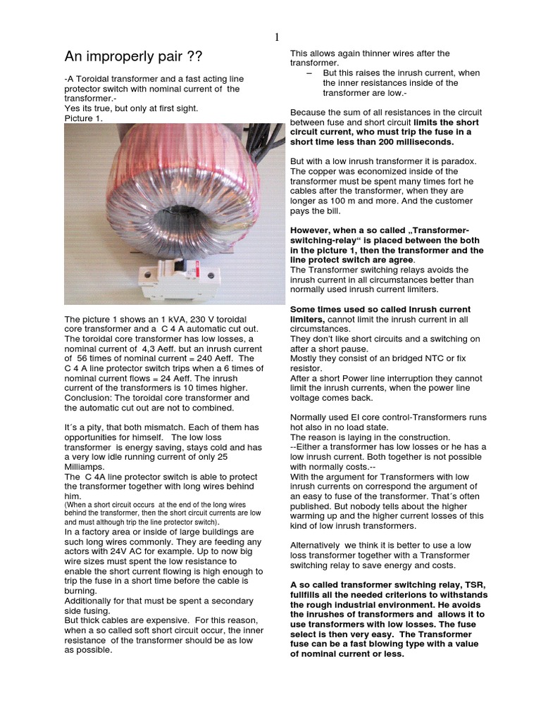 Transformer Switching Relay | PDF | Fuse (Electrical) | Transformer
