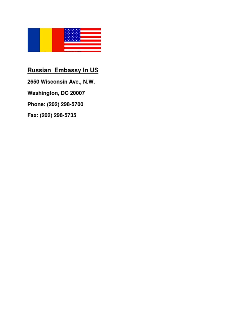 Russian Embassy Contact Information | PDF
