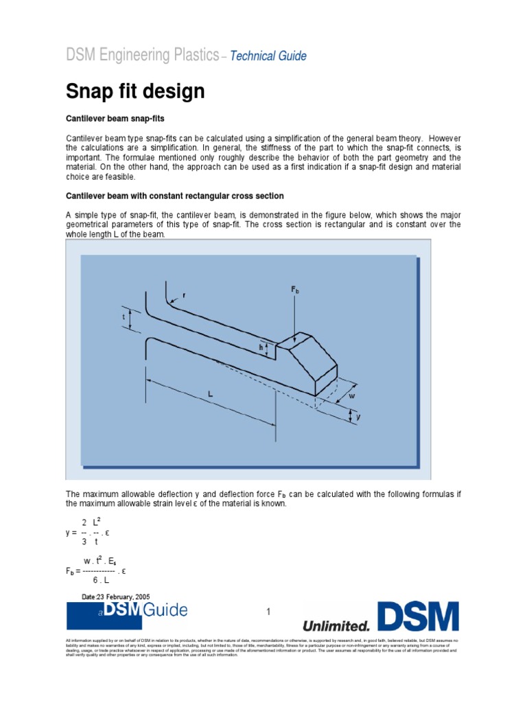 Snap Fit Design | PDF | Beam (Structure) | Deformation (Mechanics)
