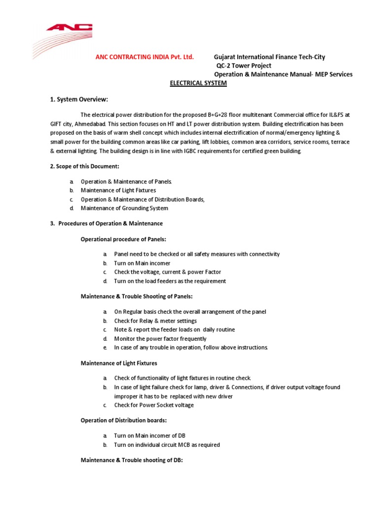 Operation & Maintenane Manual - MEP | PDF | Ventilation (Architecture ...