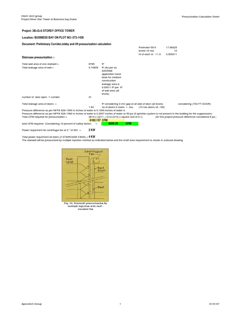 Stairwel and Lobby Pressurization Calculation | PDF | Stairs | Fire ...