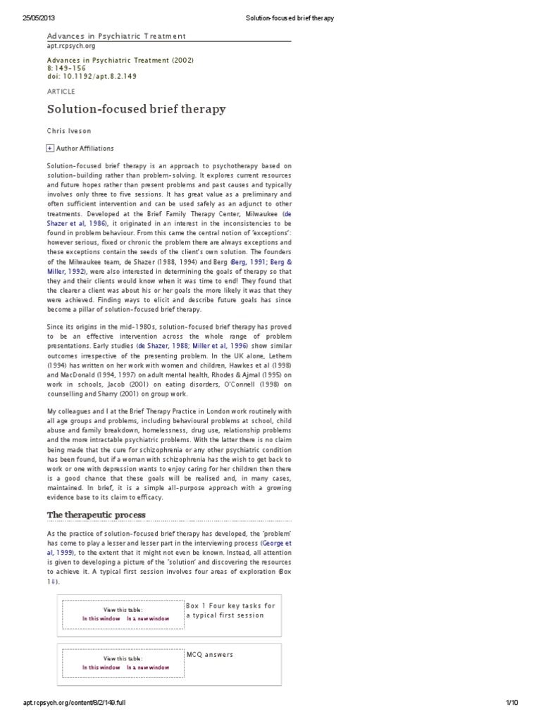 Solution-Focused Brief Therapy PDF | PDF | Psychotherapy | Applied ...