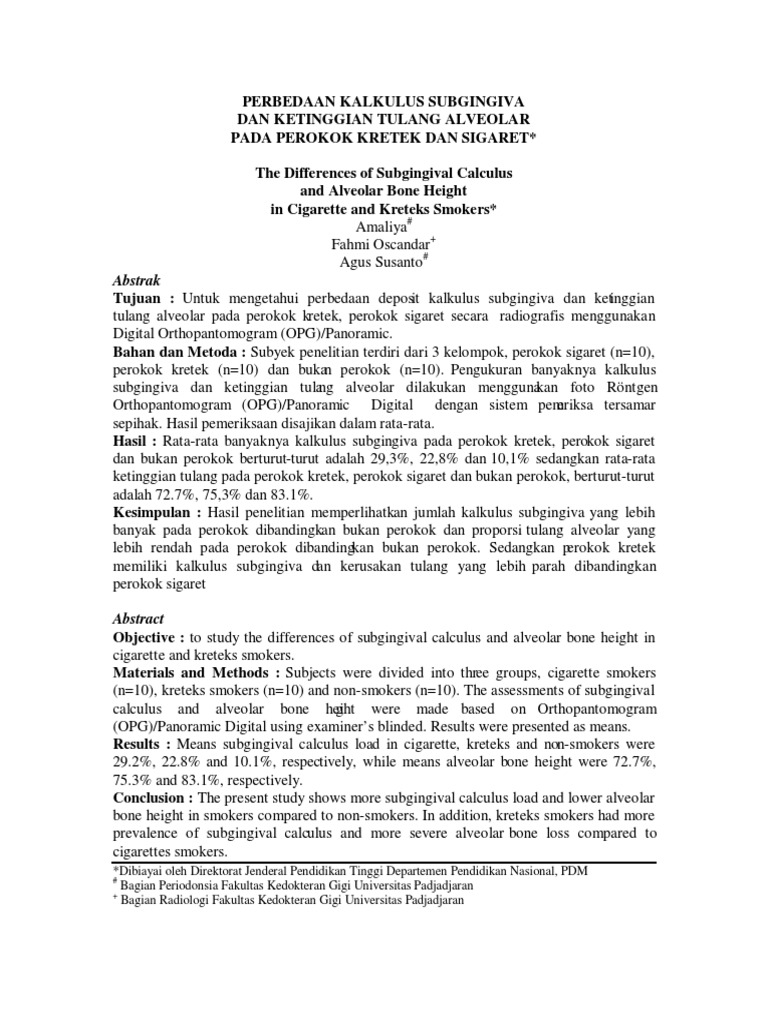 Perbedaan Kalkulus Subgingiva | PDF