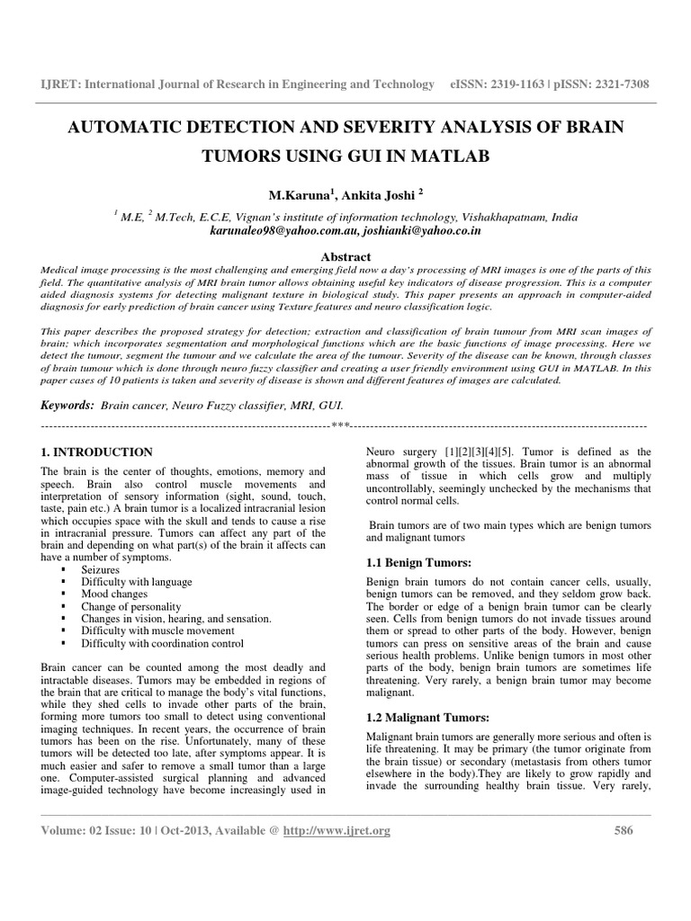 Brain Tumor Detection Using MATLAB GUI | PDF | Brain Tumor | Image ...