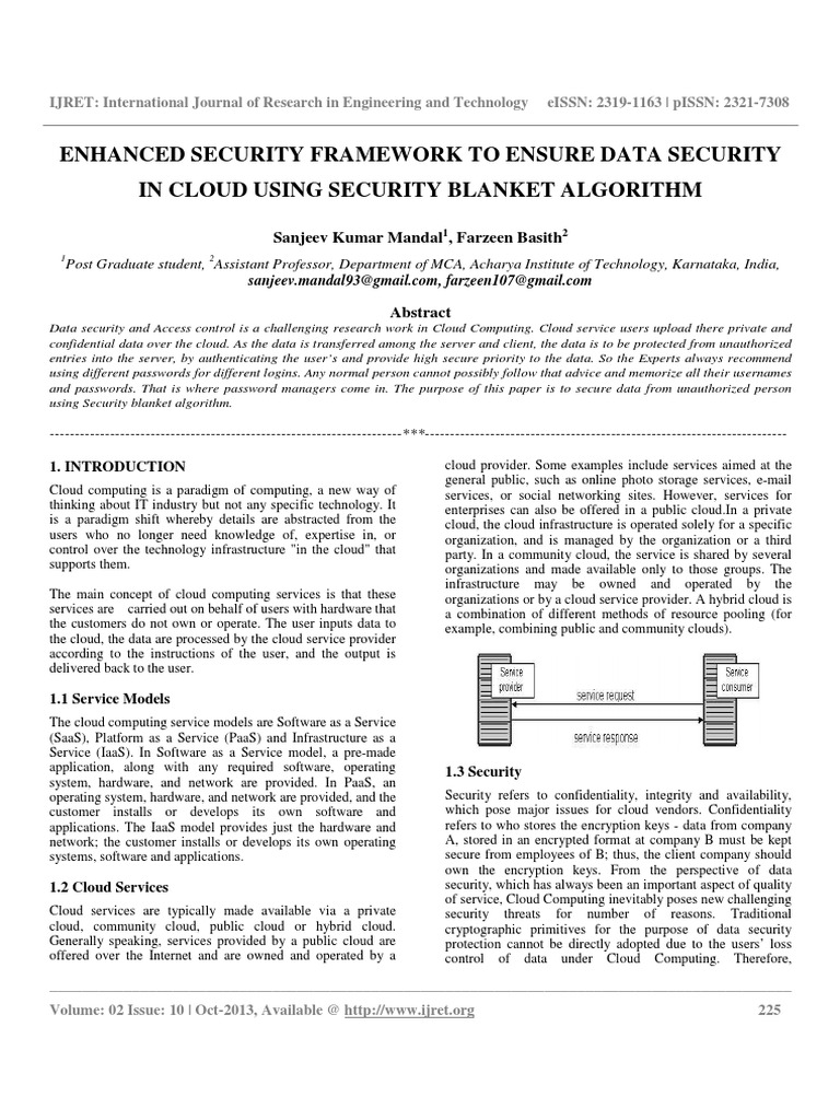 Ijret Enhanced Security Framework To Ensure Data Security In Cloud