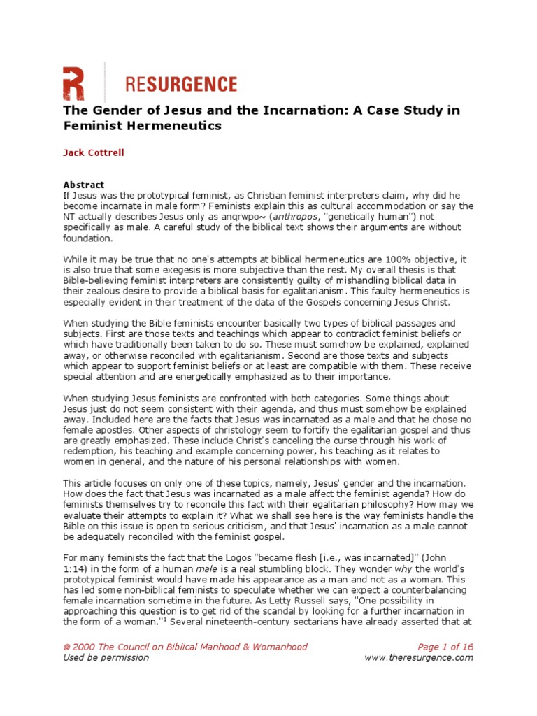 Jack Cottrell 2000 The Gender of Jesus and The Incarnation | PDF ...