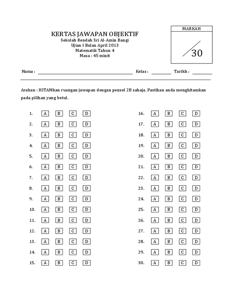 Kertas Jawapan Objektif | PDF