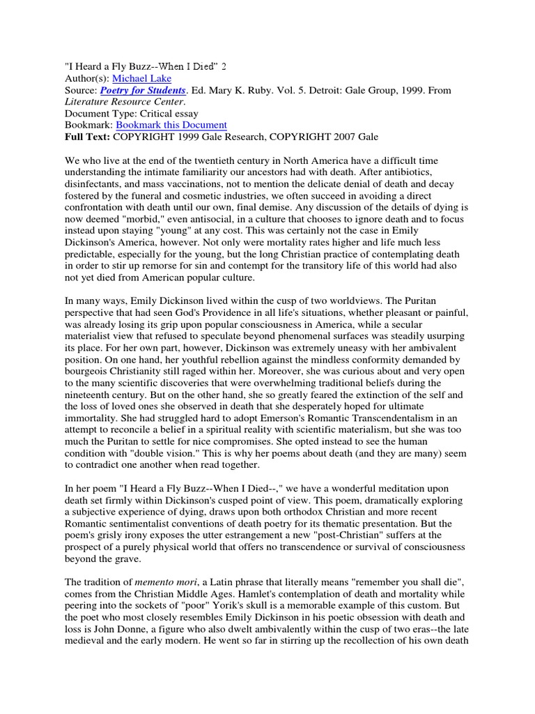 I Heard A Fly Buzz | PDF | Emily Dickinson | Poetry