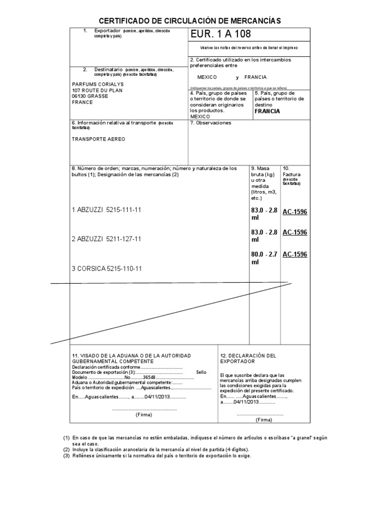 Certificado de Origen Eur 1 | PDF | Unión Europea | Exportaciones